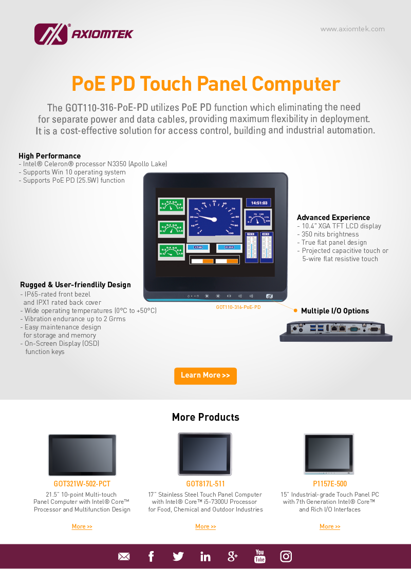 PoE PD Touch Panel Computer